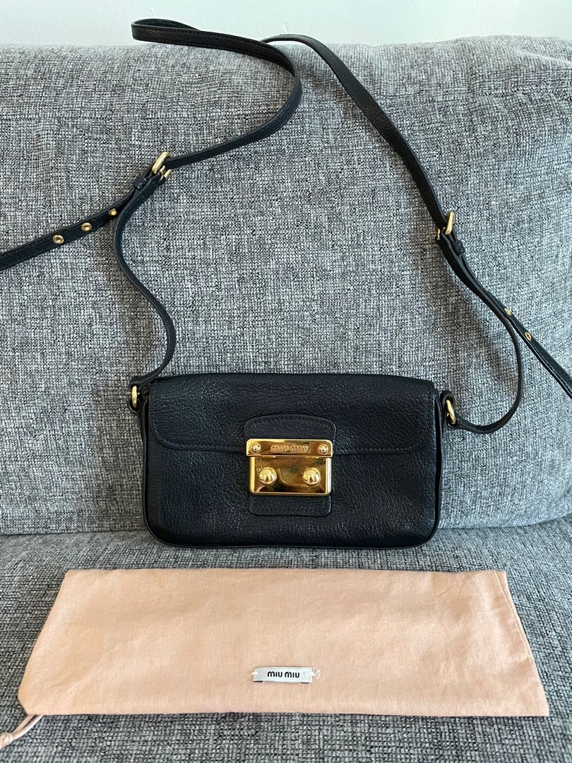 Authentic Mui Mui Cross body bag (black and Gold hardware), Women's ...