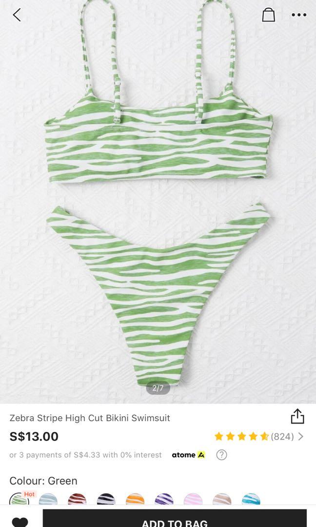 BNIB Green zebra print bikini L, Women's Fashion, Swimwear, Bikinis ...