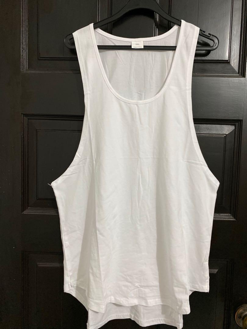 Gym white Low cut singlet, Men's Fashion, Activewear on Carousell