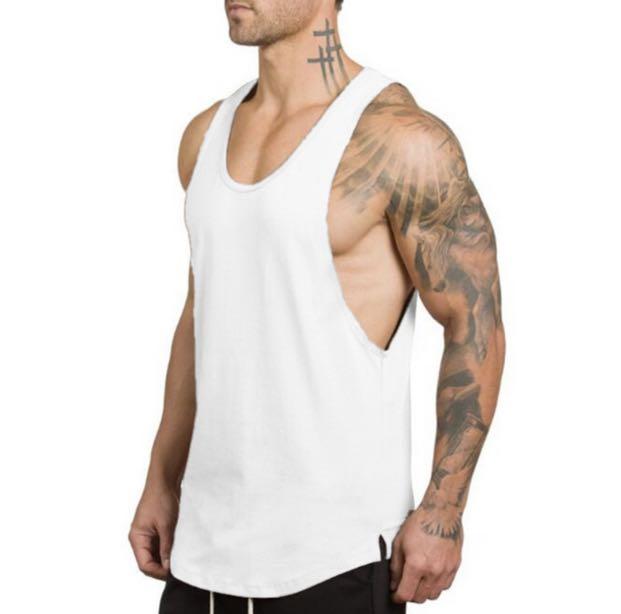 Gym white Low cut singlet, Men's Fashion, Activewear on Carousell
