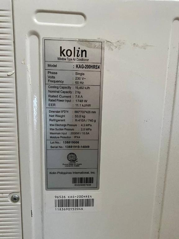 Kolin 2HP Window Type Airconditioner Non-Inverter, TV & Home Appliances ...