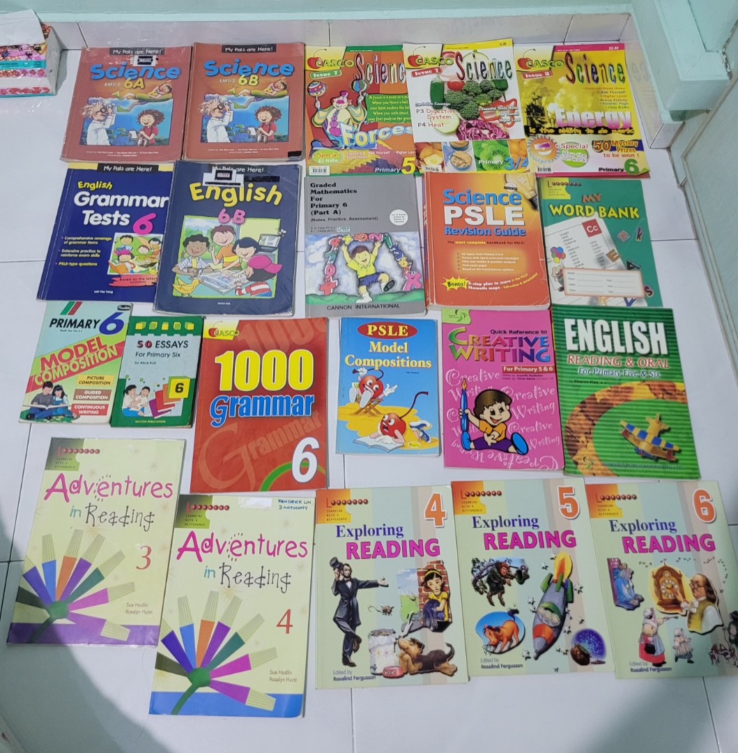 P1-P6 textbooks, revision guides, PSLE model compositions, grammer ...