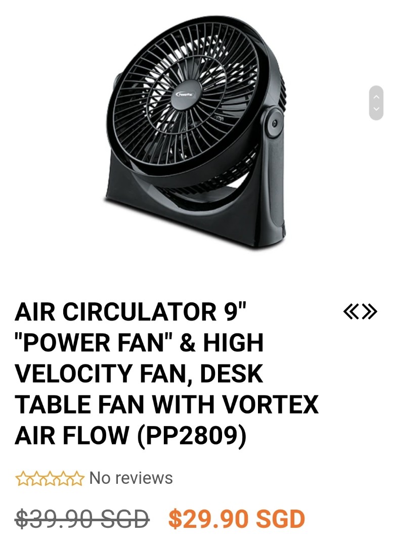 PowerPac Air Circulator 9 inch Table Fan, Furniture & Home Living ...