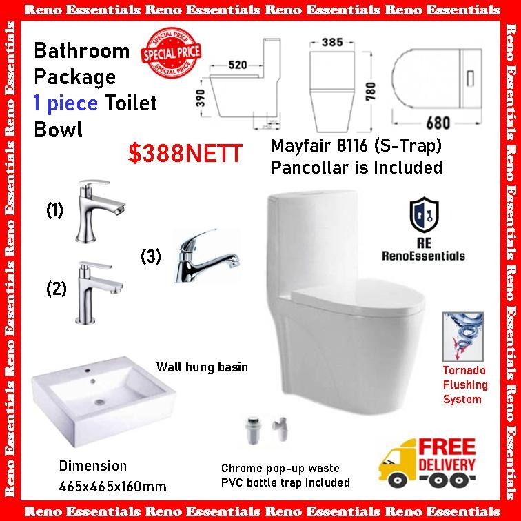 Toilet Bowl Basin/Basin Tap Package, Furniture & Home Living, Bathroom ...