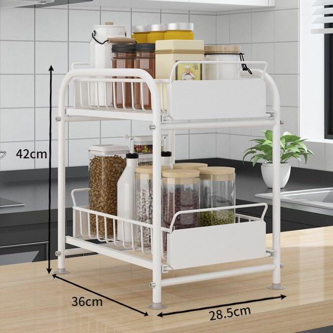 2 Tier Steel Sliding Cabinet Basket Pull Out Organizer Drawer Pantry ...