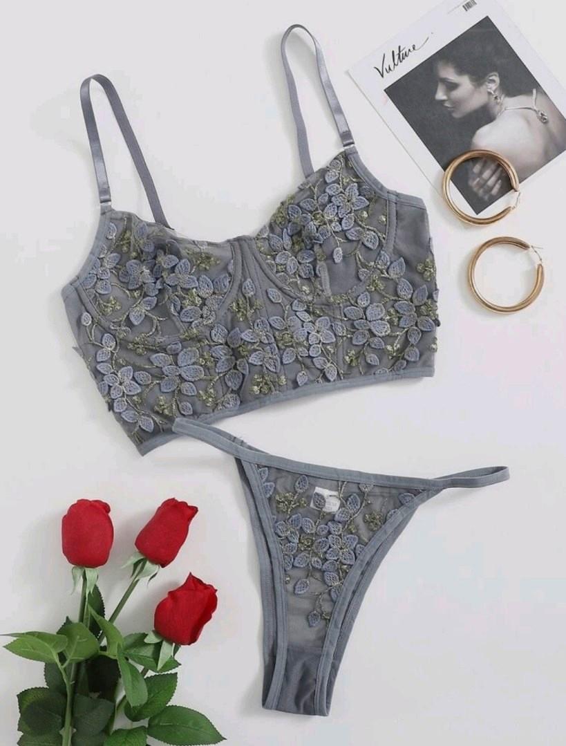 Embroidery Floral Lingerie Set, Women's Fashion, New Undergarments ...