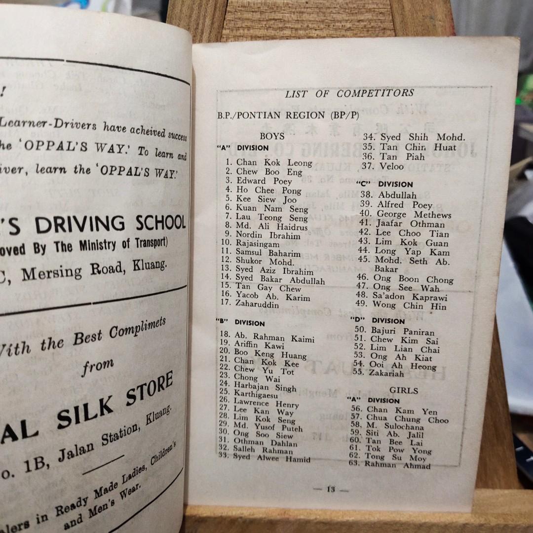 1964 Buku aturcara Majlis Sukan Sekolah Sekolah Negeri Johor #36 ...