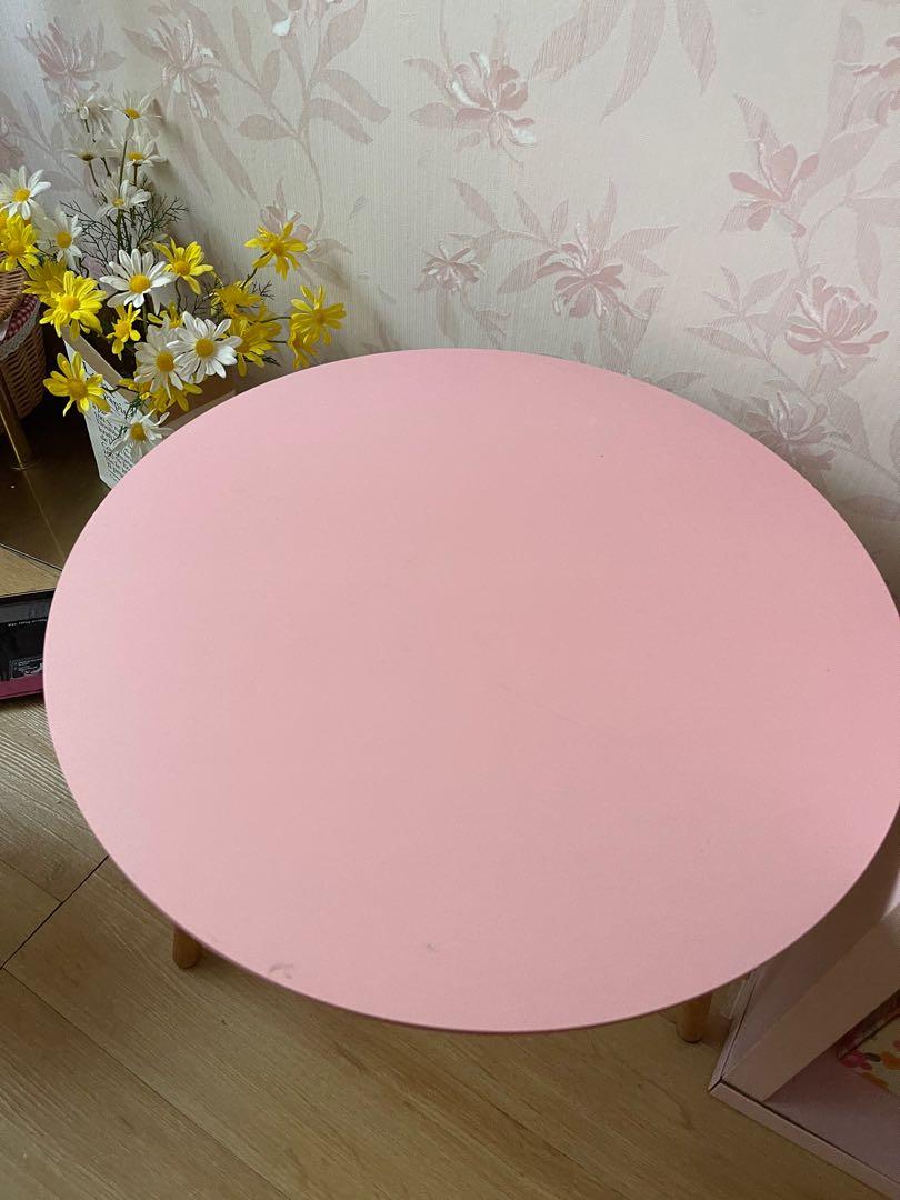 ️ Pink large Round Wood Leg Table height 42 cm diameter 60 cm ...
