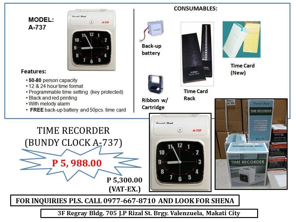 BUNDY CLOCK TIME RECORDER "A-737" TIME CARD, Computers & Tech, Office ...
