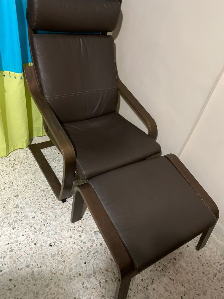 IKEA Poang armchair with footstool, Furniture & Home Living, Furniture ...