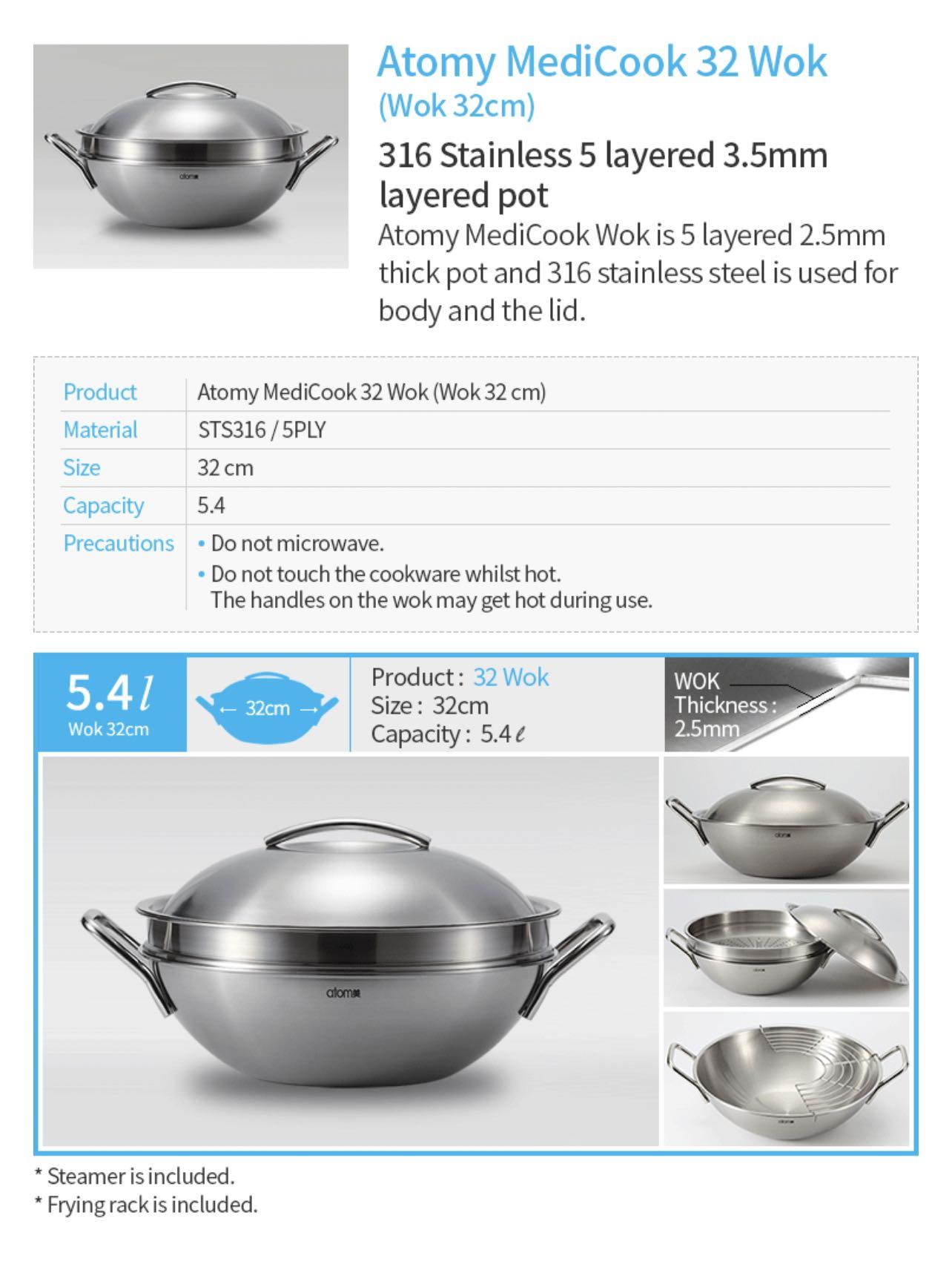 Atomy MediCook 32cm Wok, Furniture & Home Living, Kitchenware ...