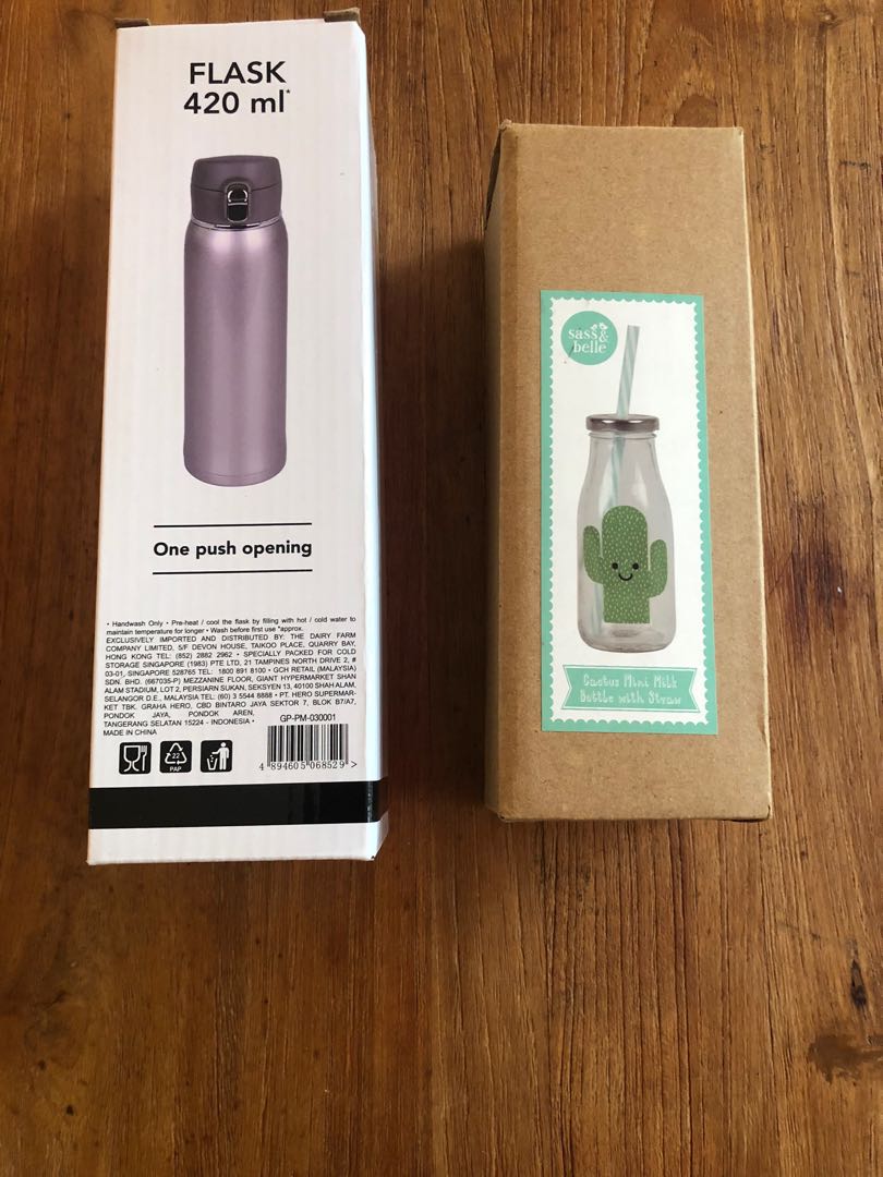 Glass Bottle w Wax Straw & Insulated Flask & Dean & Deluca Insulated ...