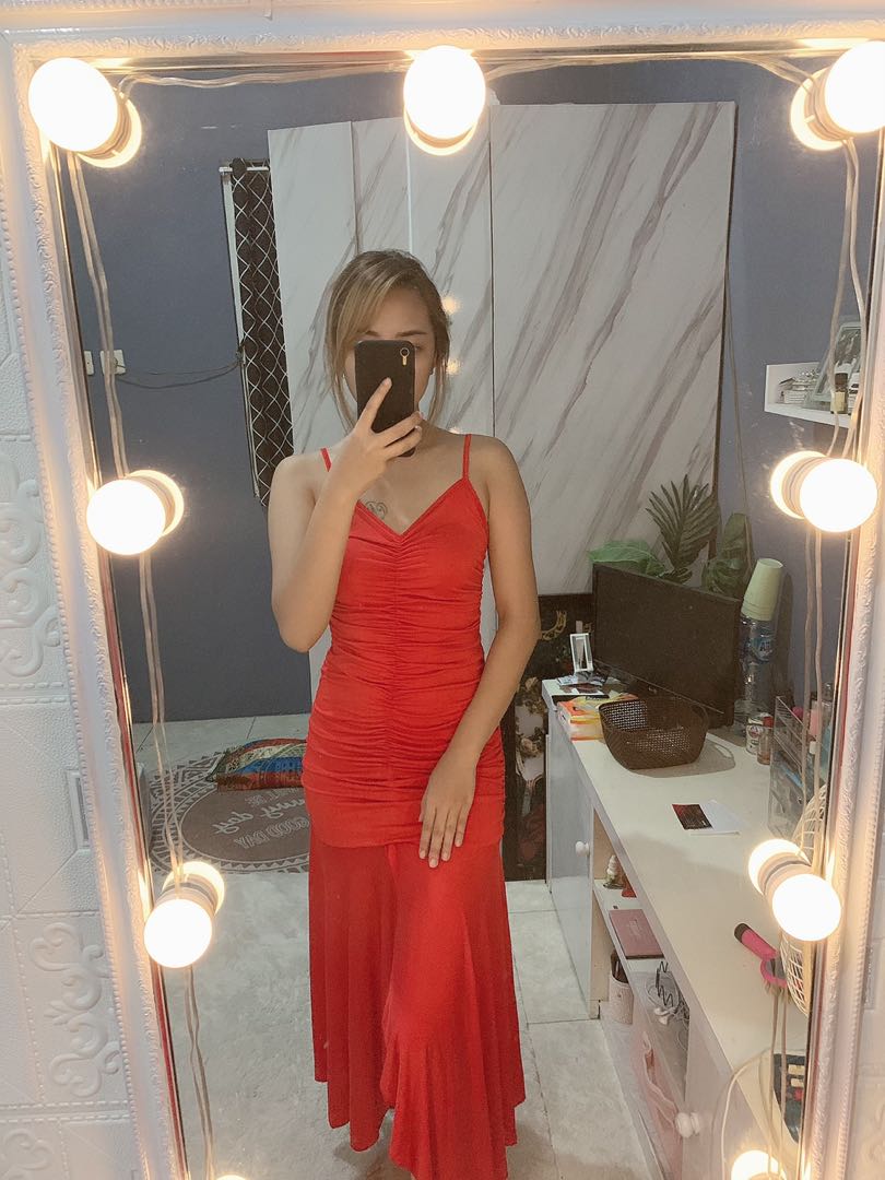 Longdress merah pesta gown, Fesyen Wanita, Pakaian Wanita, Gaun & Rok ...