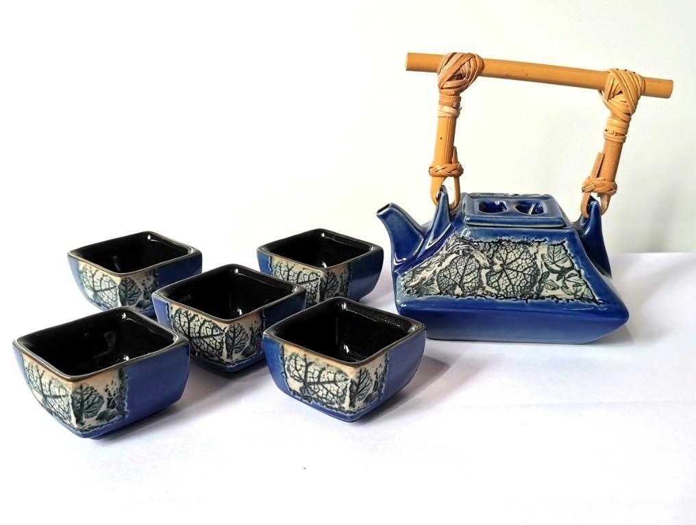 Tenmoku Pottery Leaves Design Tea Set: 1 Tea Pot and 5 Cups , Furniture ...
