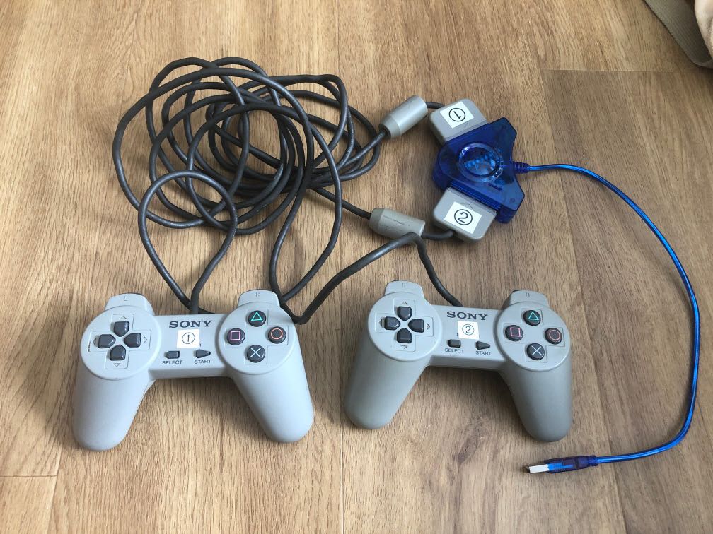 Playstation 1 controllers and USB adaptor, Video Gaming, Video Game ...