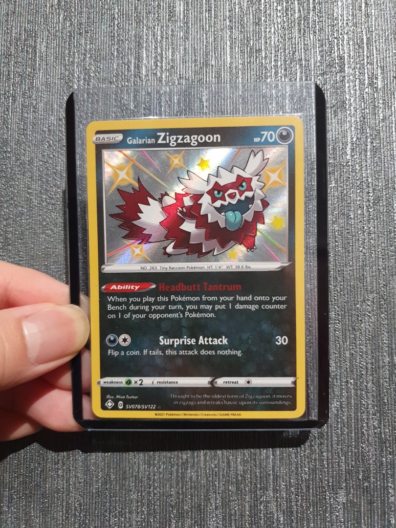 Pokemon TCG Shining Fates Galarian Zigzagoon Shiny Rare Card, Hobbies ...