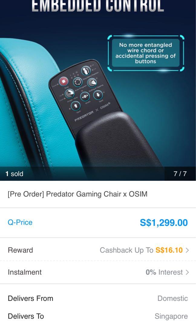 Predator x OSIM Gaming Chair (Black), Furniture & Home Living ...