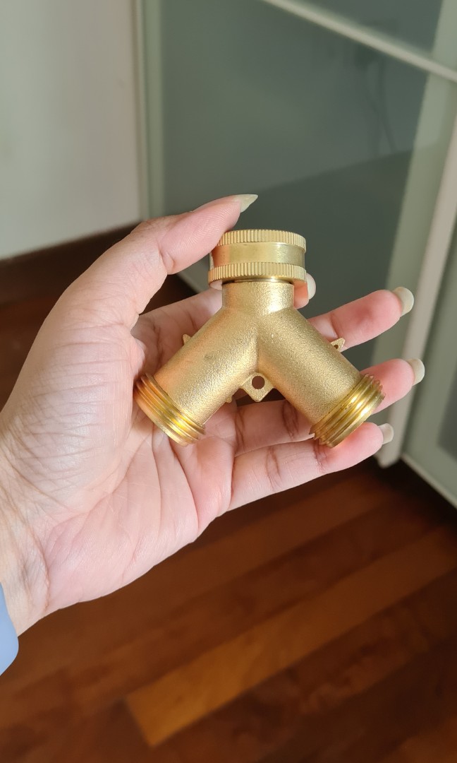 2 way brass tap adapter Y splitter, Furniture & Home Living, Bathroom ...