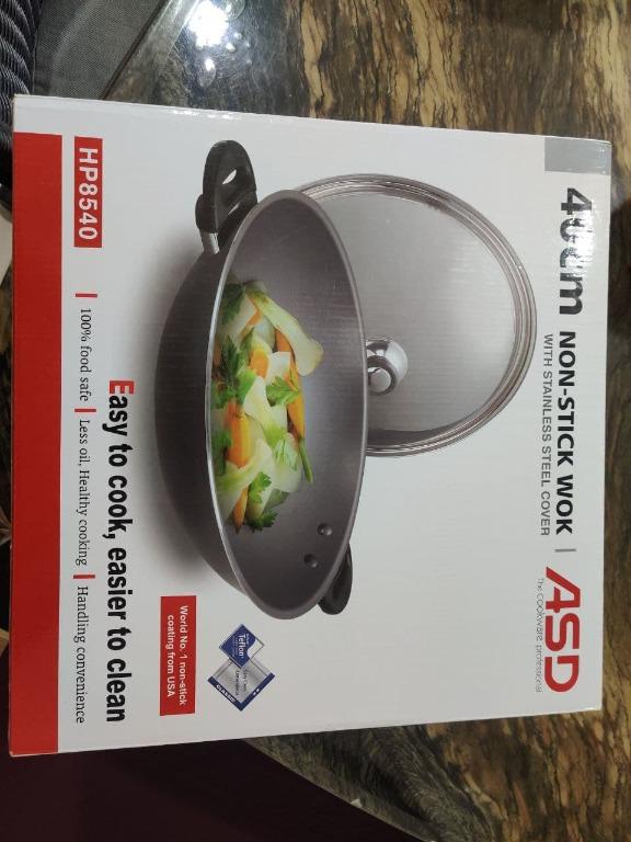 ASD 40cm Non-stick Wok with Stainless Steel Lid, Furniture & Home ...