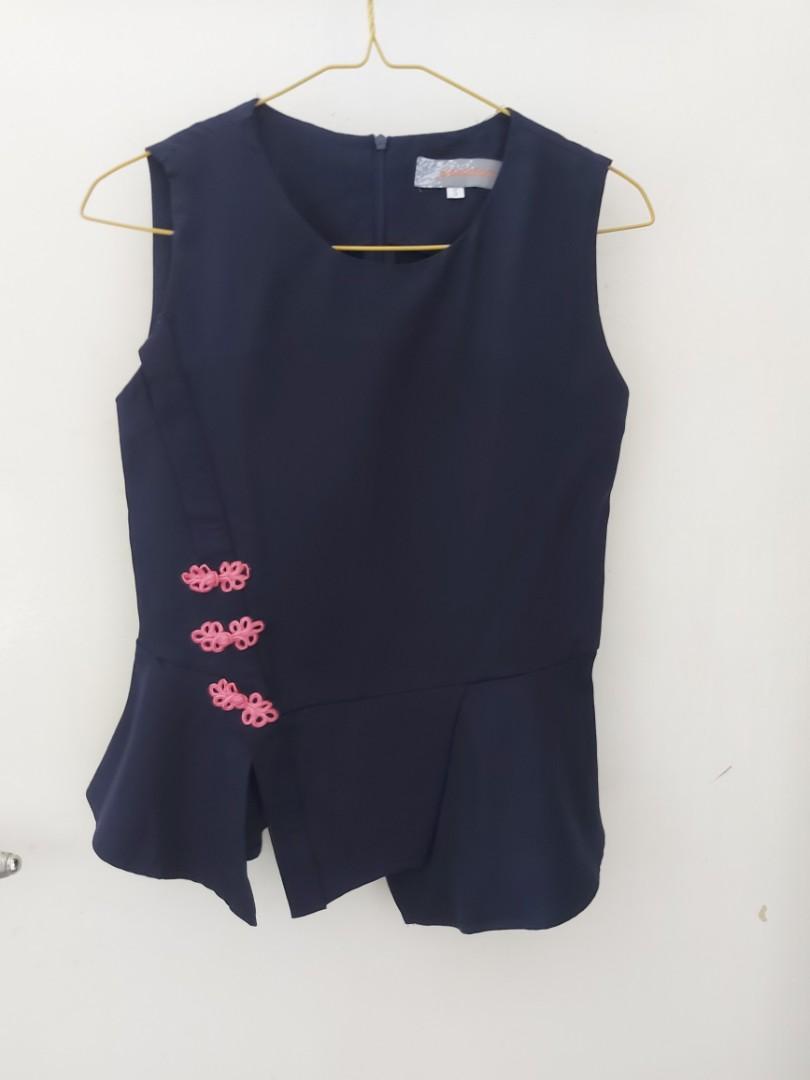 Baju atasan wanita kutungan tanpa lengan model cheongsam merk solemio, Fesyen Wanita, Pakaian ...