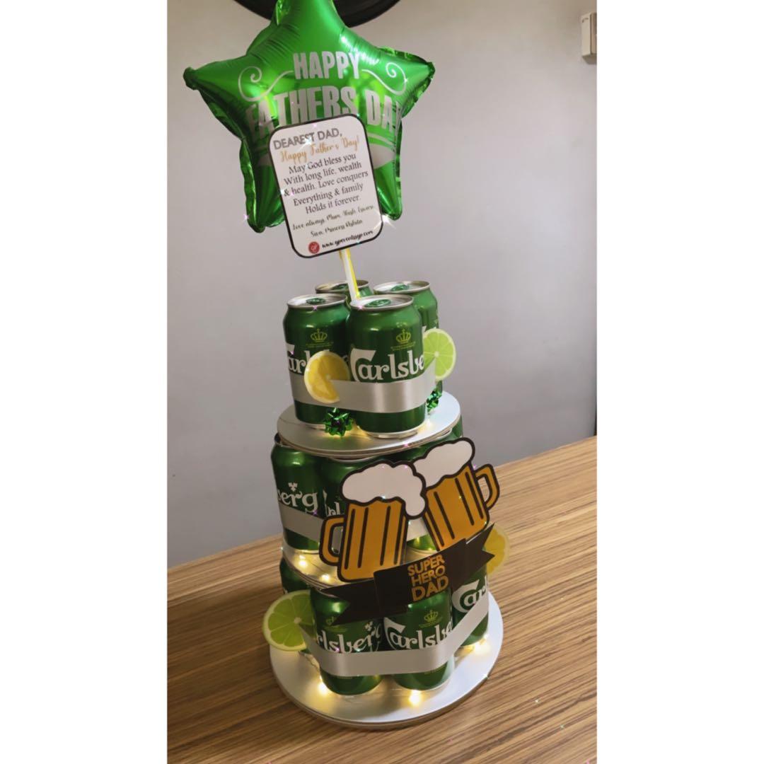 Beer Can Tower Bouquet, Food & Drinks, Gift Baskets & Hampers on Carousell