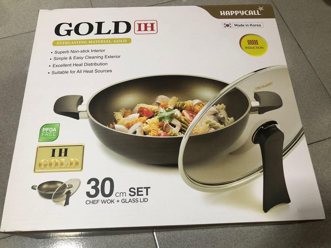 Happycall 30 cm chef wok + glass lid ( Gold IH), Furniture & Home ...