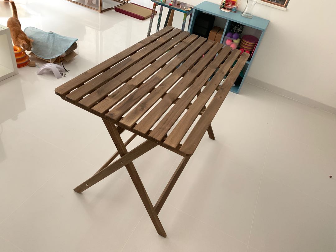 IKEA ASKHOLMEN Table, outdoor, foldable light brown stained 112x62 cm ...