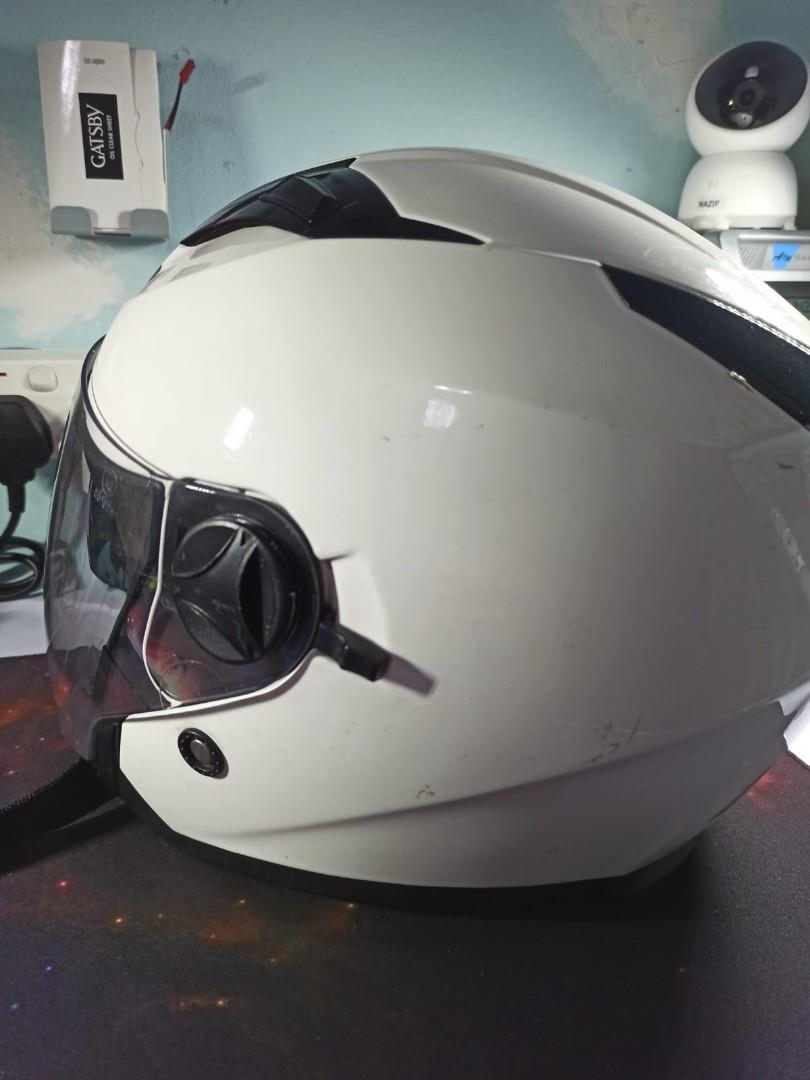 Laser helmet with visor, Motorcycles, Motorcycle Apparel on Carousell