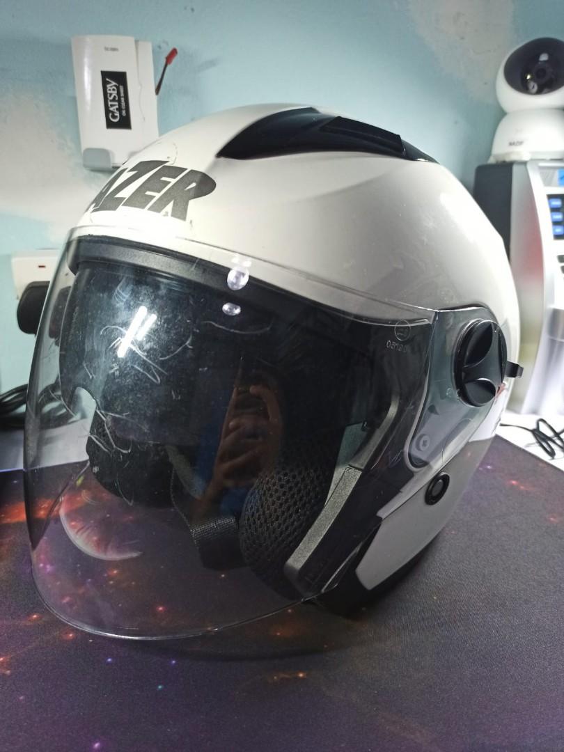 Laser helmet with visor, Motorcycles, Motorcycle Apparel on Carousell