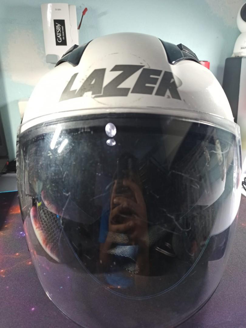 Laser helmet with visor, Motorcycles, Motorcycle Apparel on Carousell