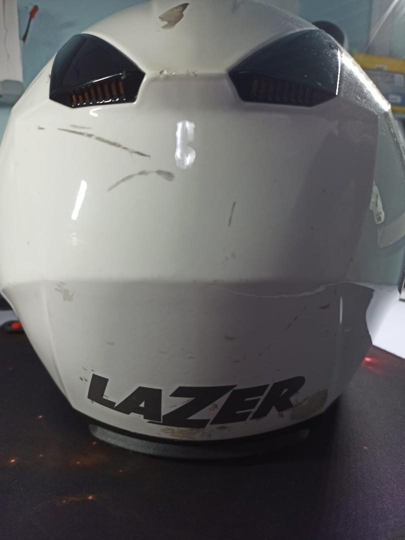 Laser helmet with visor, Motorcycles, Motorcycle Apparel on Carousell