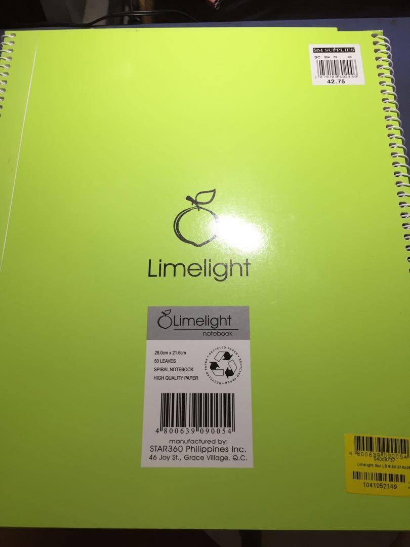 Limelight green 50 leaves spiral notebook, Hobbies & Toys, Stationary ...