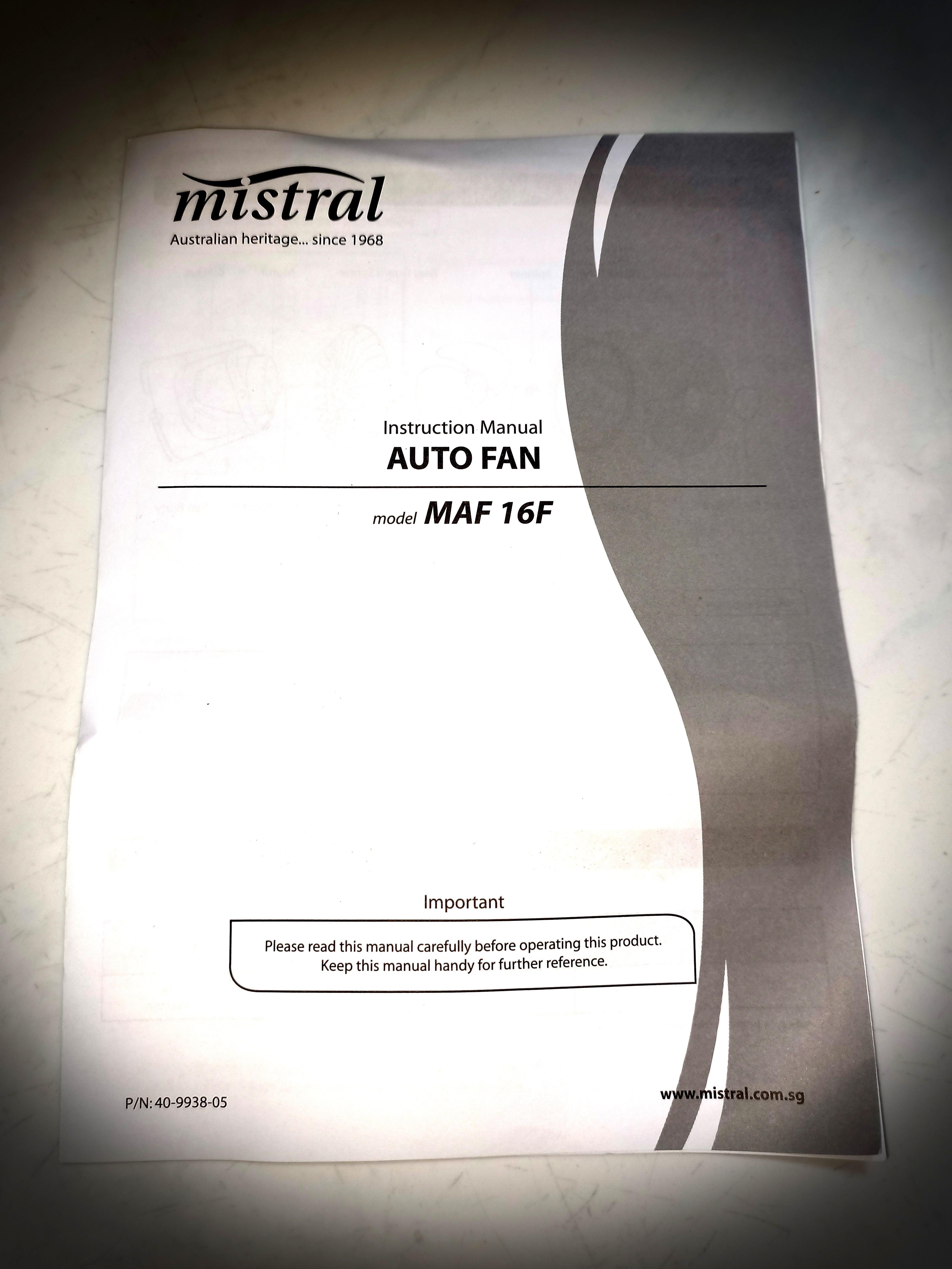 MISTRAL AUTO CEILING FAN 16" MAF 16F, Furniture & Home Living, Lighting ...