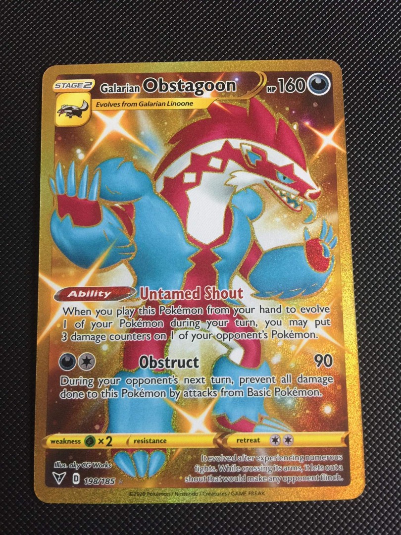 Pokemon TCG Galarian Obstagoon gold card, Hobbies & Toys, Toys & Games ...