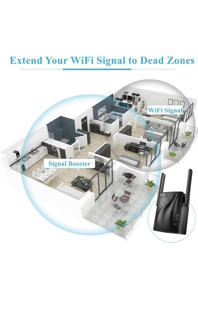 Rockspace AC1200 WiFi Range Extender, 1200Mbps Dual Band WiFi booster ...
