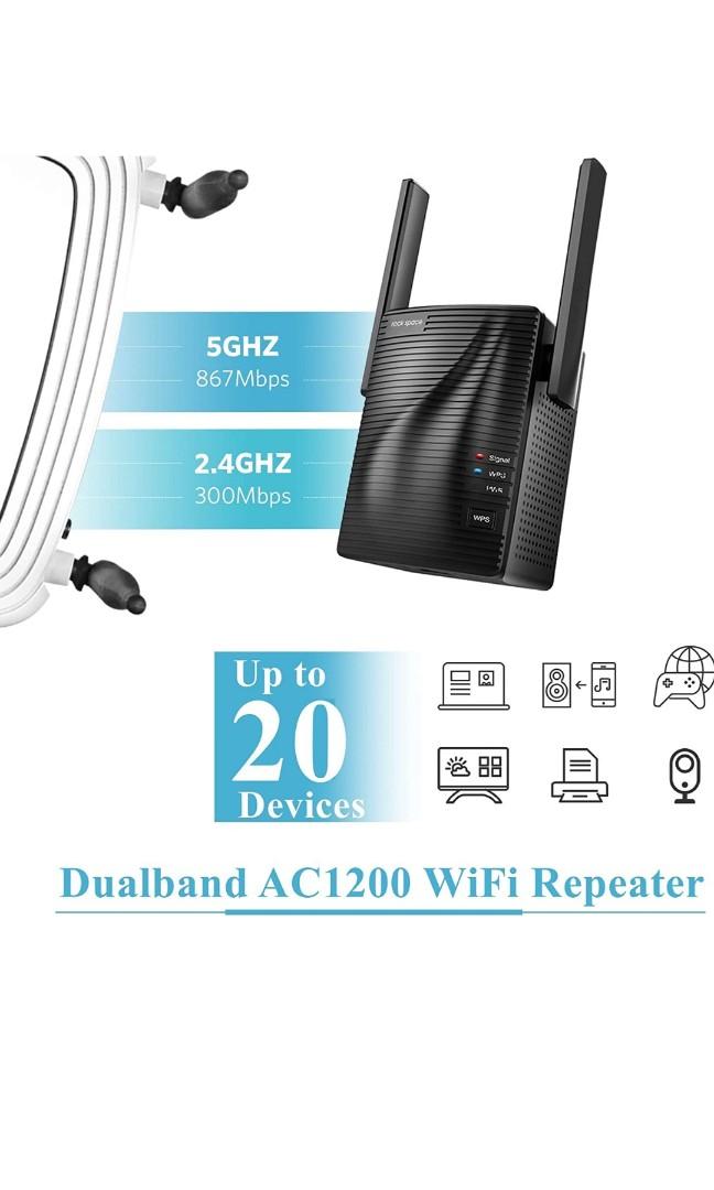 Rockspace AC1200 WiFi Range Extender, 1200Mbps Dual Band WiFi booster ...