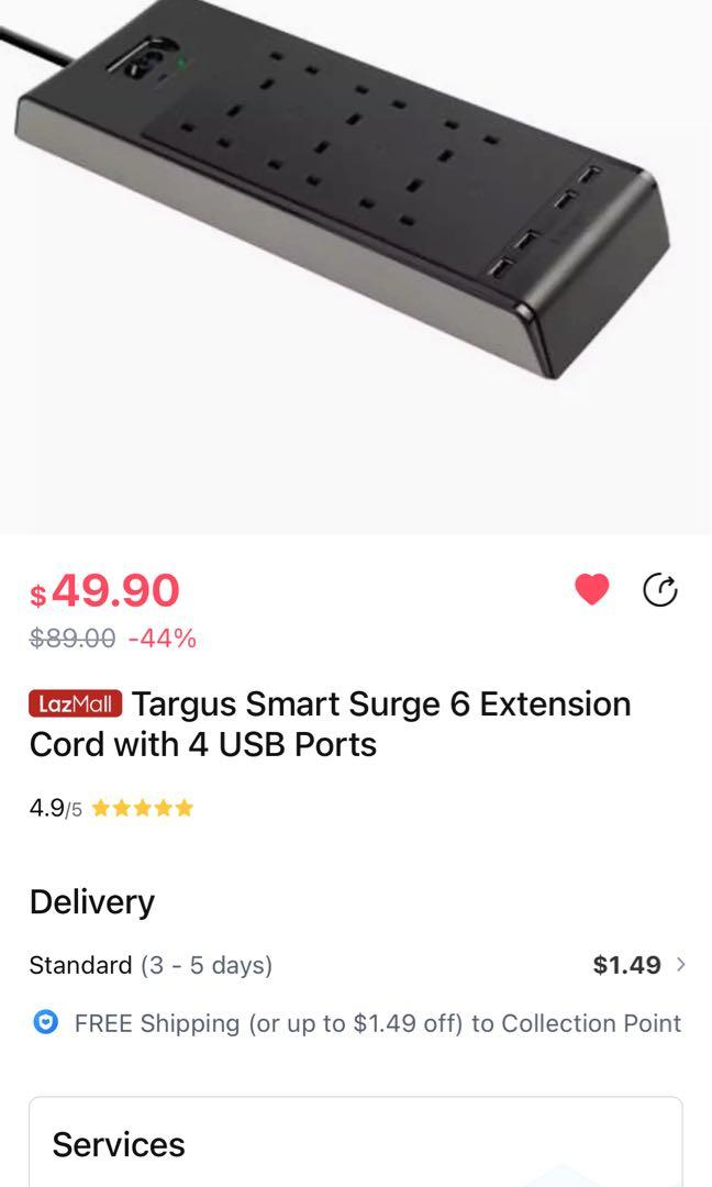 Targus smart surge 6 extension cord, TV & Home Appliances, Electrical ...