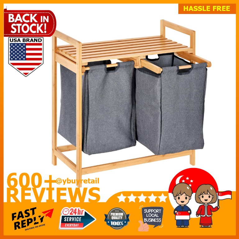 ToiletTree Products Bamboo Laundry Hamper with Dual Compartments – Two ...