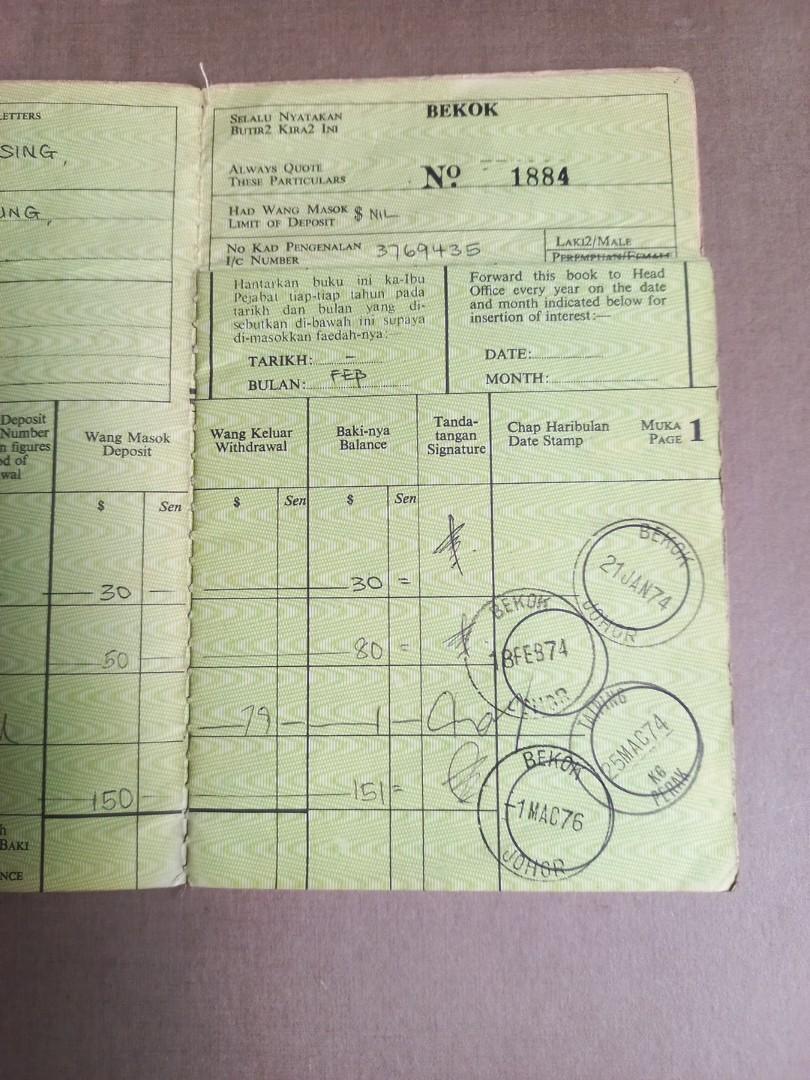 Vintage 1974 Buku Bank Simpanan Pejabat Pos, Hobbies & Toys ...