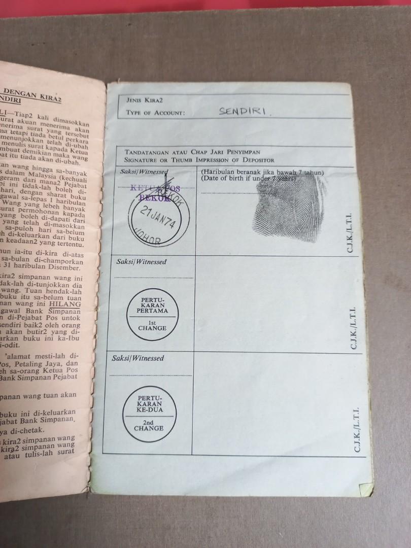 Vintage 1974 Buku Bank Simpanan Pejabat Pos, Hobbies & Toys ...