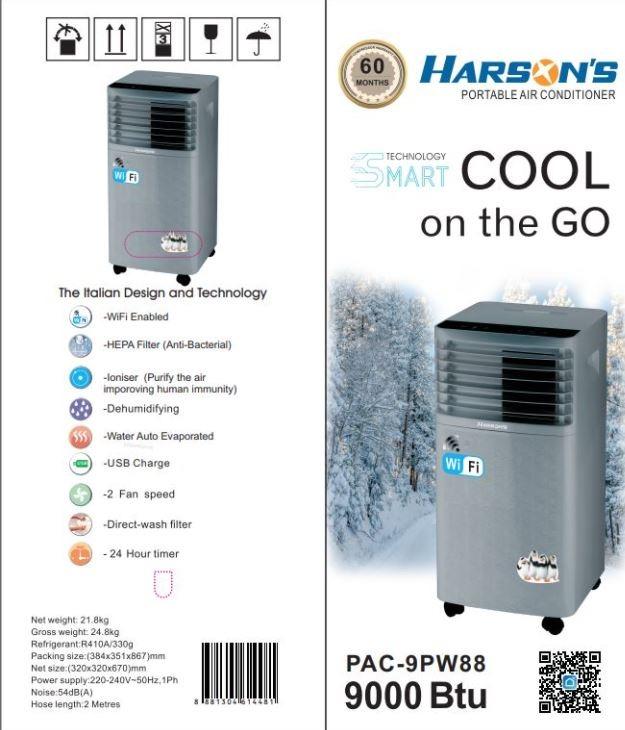 HARSON'S 9000 BTU PORTABLE AIRCON WITH WIFI/USB - PAC-9PW88, TV & Home ...