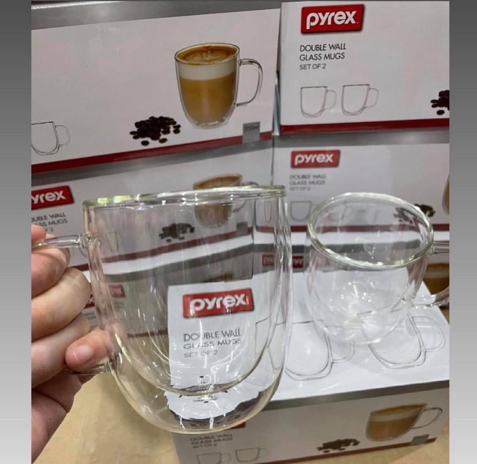 Pyrex double wall glass mugs set of 2 from australlia, Furniture & Home ...