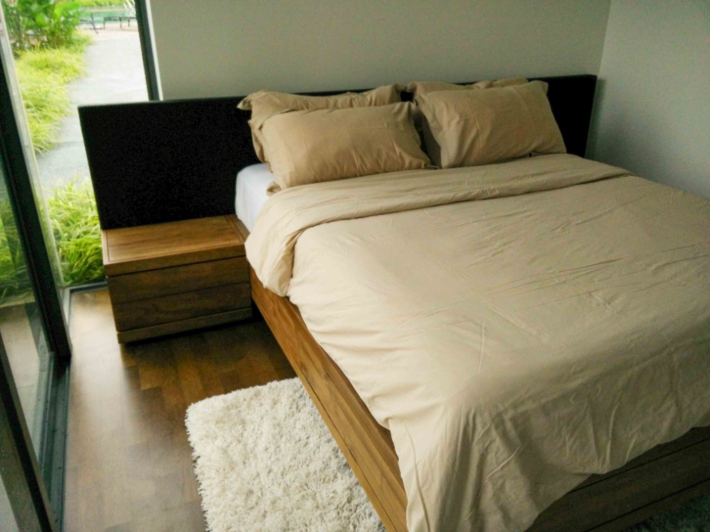 Ethnicraft Burger Bed + 2x bedside caninets, Furniture & Home Living ...