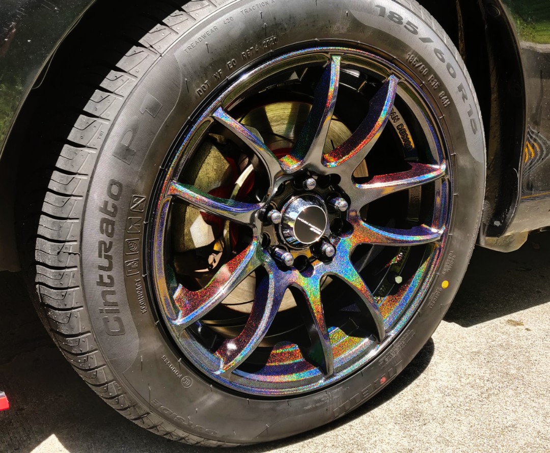 Holographic black rims spray, Car Accessories, Tyres & Rims on Carousell