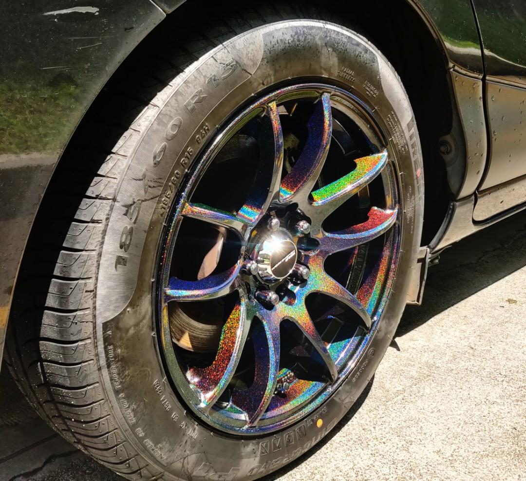 Holographic black rims spray, Car Accessories, Tyres & Rims on Carousell