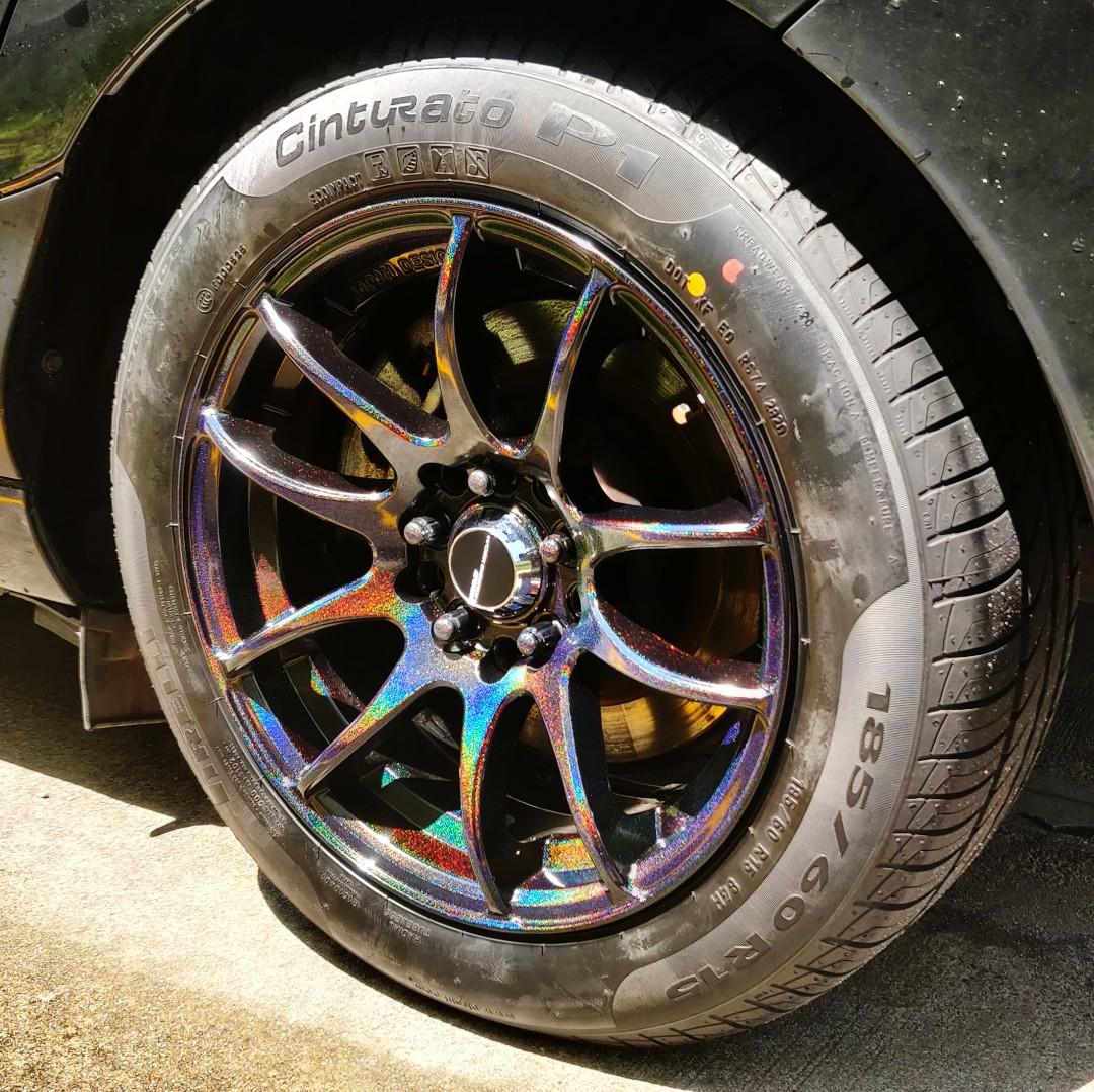 Holographic black rims spray, Car Accessories, Tyres & Rims on Carousell