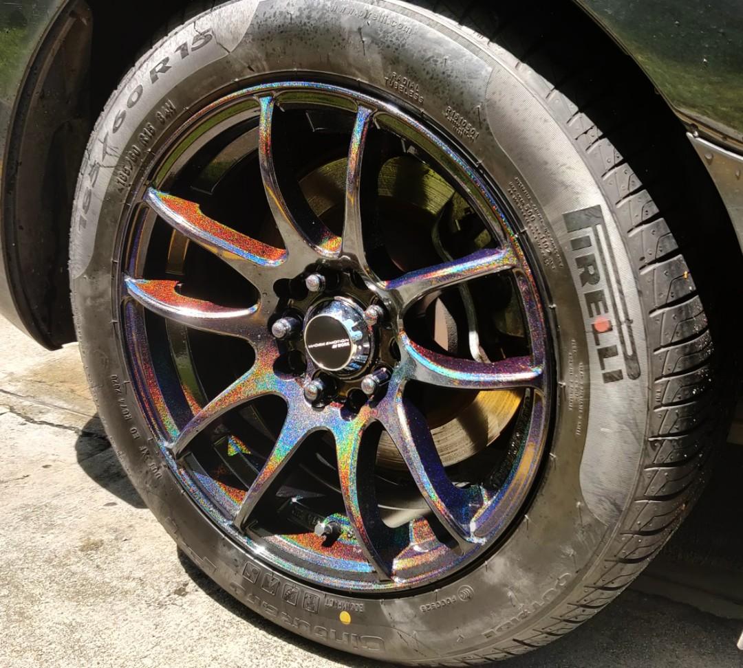 Holographic black rims spray, Car Accessories, Tyres & Rims on Carousell