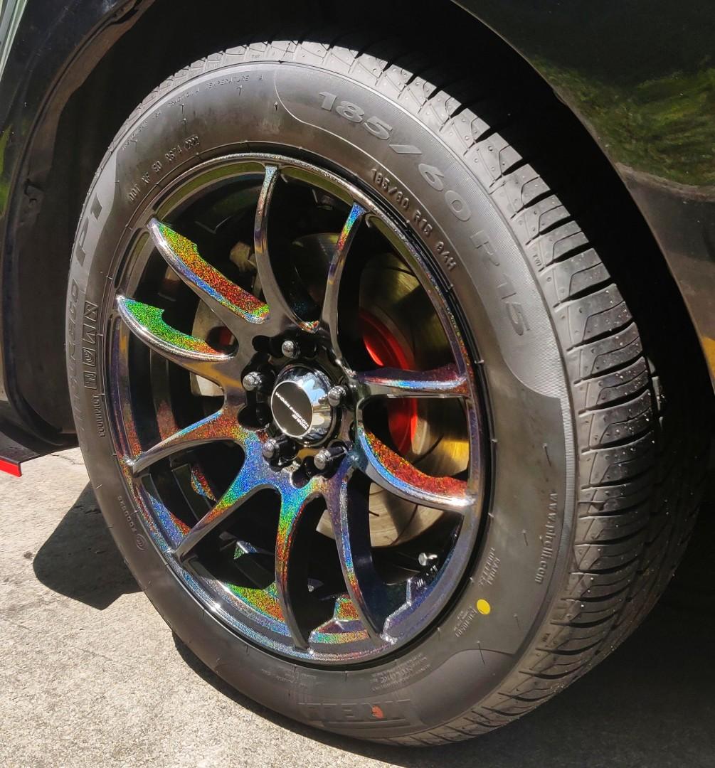 Holographic black rims spray, Car Accessories, Tyres & Rims on Carousell