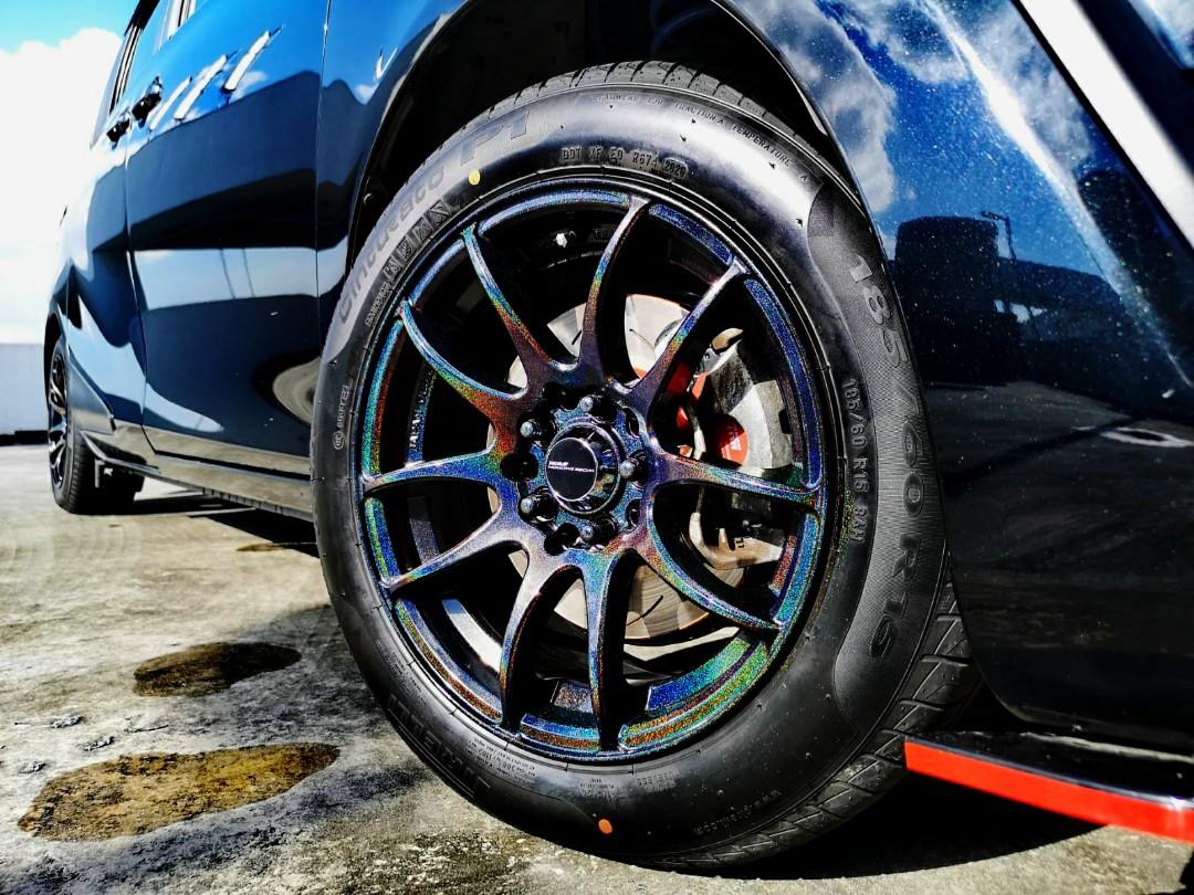 Holographic black rims spray, Car Accessories, Tyres & Rims on Carousell