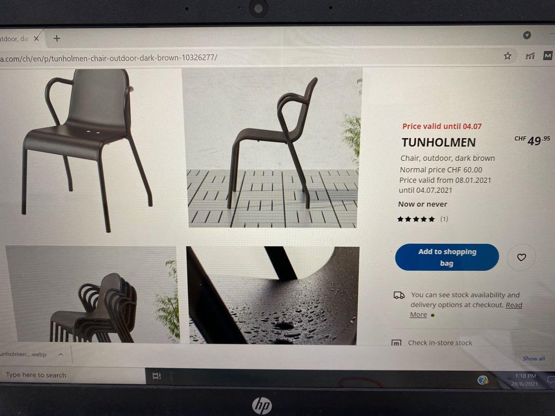 Ikea Metal Chair Tunholmen , Furniture & Home Living, Furniture, Chairs ...